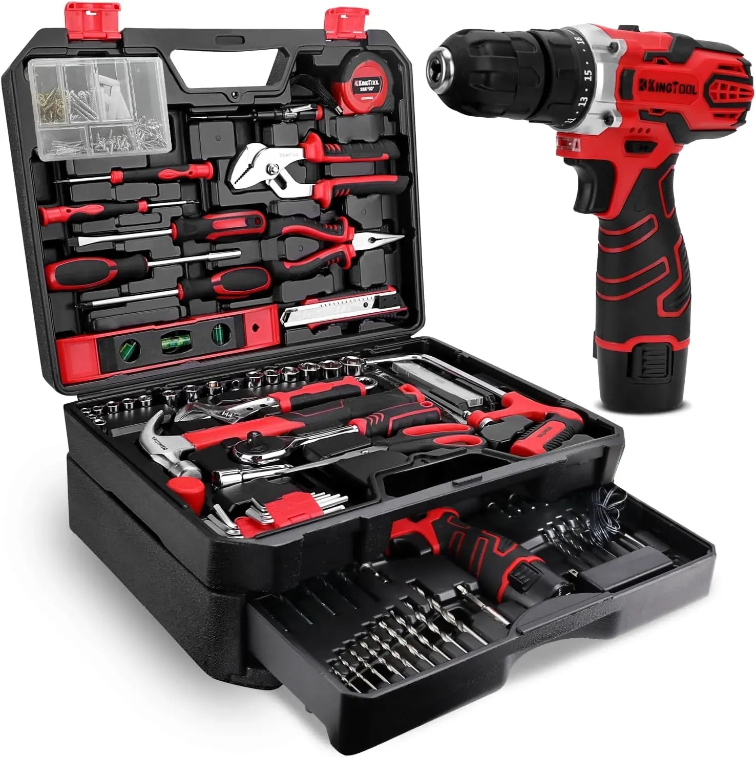KingTool 276-PCS Tool Kit - 12V Drill w/Drawer | 1500 RPM